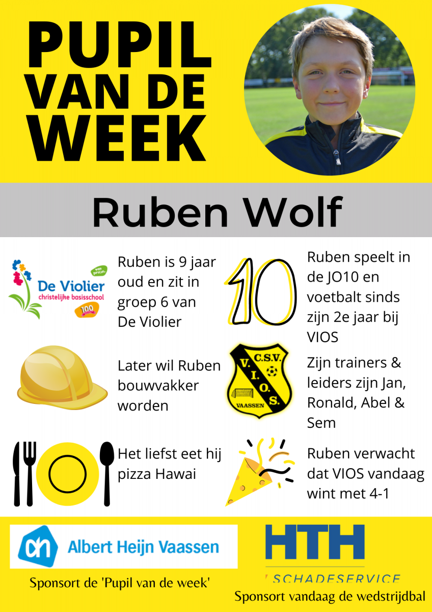Pupil van de week: Ruben Wolf - c.s.v. VIOS Vaassen